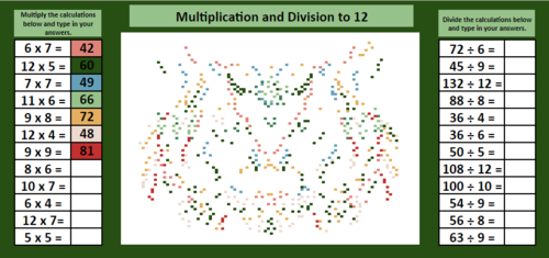 Multiplication & Division to 12 Pixel Art Tiger | Teaching Resources