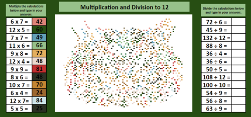 Multiplication & Division to 12 Pixel Art Tiger | Teaching Resources
