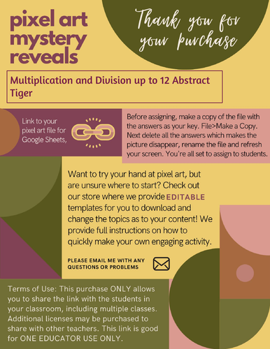 Multiplication & Division to 12 Pixel Art Tiger | Teaching Resources