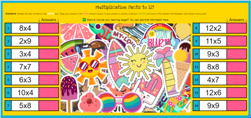 Multiplication Facts to 12 - Sticker Mystery Reveal | Teaching Resources