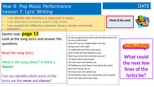 Year 9 Pop Music Project | Teaching Resources
