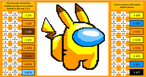 Adding Fractions Pixel Art - Gaming Mash-Up | Teaching Resources