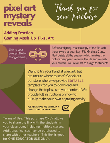 Adding Fractions Pixel Art - Gaming Mash-Up | Teaching Resources