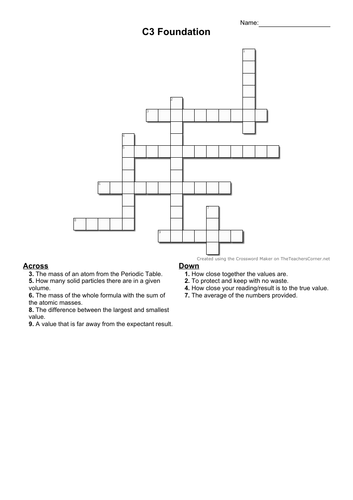 C3 Combined Chemistry Keyword Revision | Teaching Resources