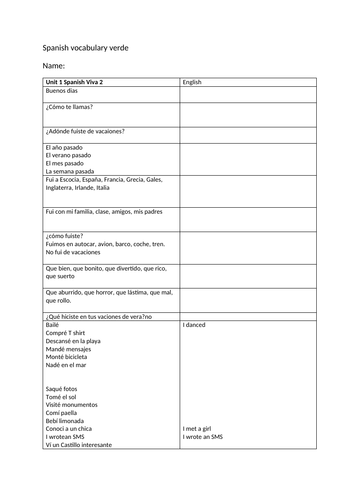 Assessment vocabulary booklet for Viva 2 | Teaching Resources