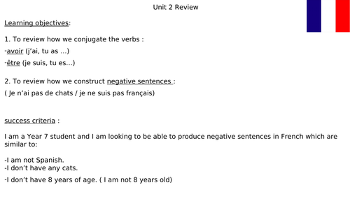 Intro/ Review negative sentences (avoir+age / pets) ( etre ...
