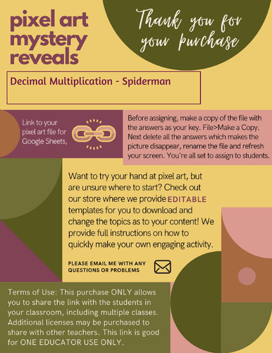 Decimal Multiplication Pixel Art - Superhero | Teaching Resources