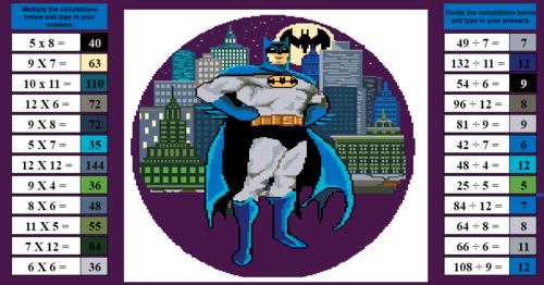 Multiplication and Division up to 12 Pixel Art - Superhero | Teaching ...
