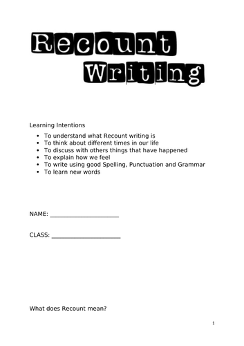 Recount Writing | Teaching Resources
