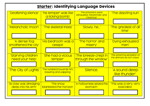 Language Devices: Identification Starter Activity | Teaching Resources