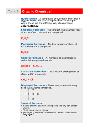 Edexcel A-level Chemistry: Organic Chemistry I | Teaching Resources