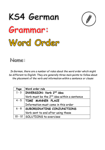 German KS4: Word Order for GCSE | Teaching Resources