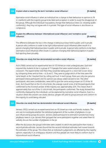 AQA Psychology BRILLIANT MODEL ANSWERS: Social Influence: AS & A-level ...
