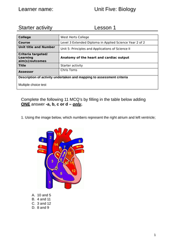 Anatomy of the heart and cardiac output | Teaching Resources