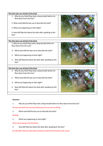 'The owl who was afraid of the dark' Comprehension Questions ...