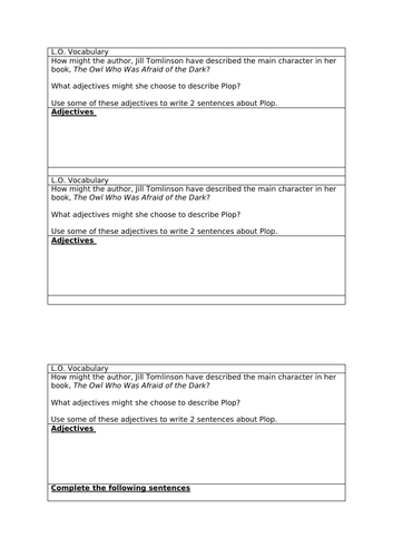 'The owl who was afraid of the dark' Comprehension Questions ...