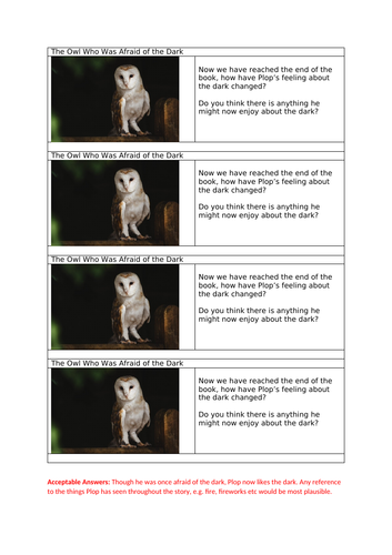 'The owl who was afraid of the dark' Comprehension Questions ...