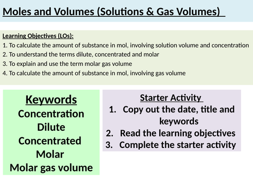 Moles & Volumes (Solutions & Gas Volumes) | Teaching Resources