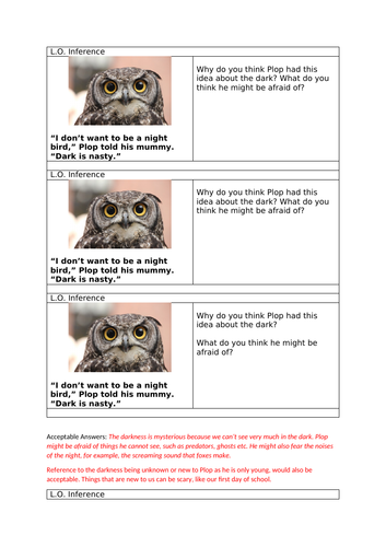 The owl who was afraid of the dark Reading Lesson 1-3 | Teaching Resources