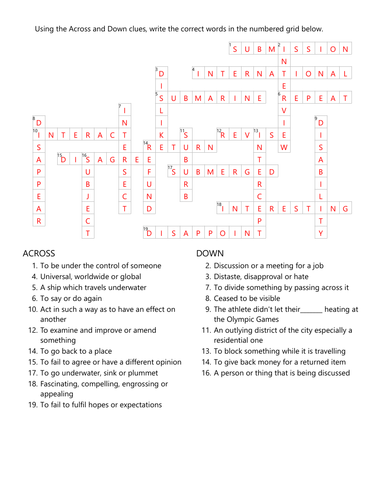 Word puzzles using prefixes: inter, sub, dis and re | Teaching Resources