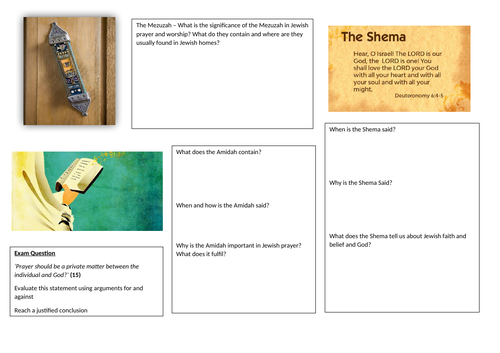 Edexcel GCSE Judaism Practices - Worksheets for independent study ...