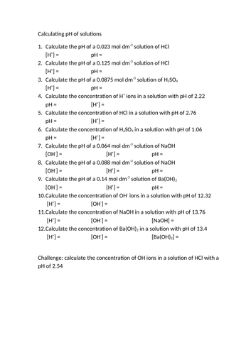 Calculating pH of strong acids and bases | Teaching Resources