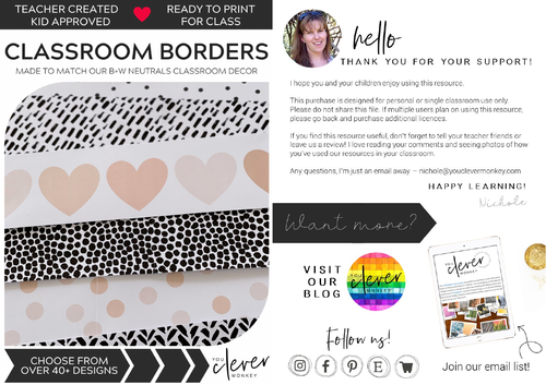B+W NEUTRALS Classroom Borders Pack | Teaching Resources