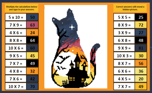 3-digit Addition and Subtraction Pixel Art - Halloween Cat (3 ...