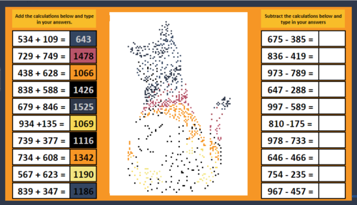 3-digit Addition and Subtraction Pixel Art - Halloween Cat (3 ...