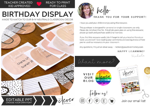 B+W NEUTRALS Classroom Birthday Display Pack | Teaching Resources