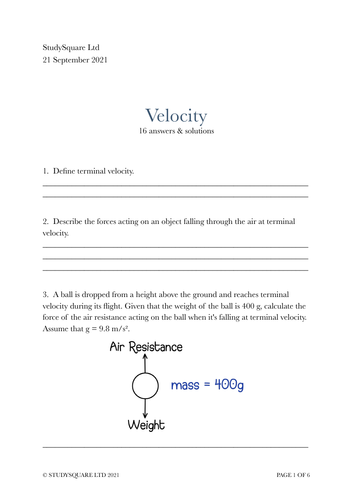 SQA Higher Physics Velocity Slides, Worksheet, Mark-sheet Lesson Pack ...