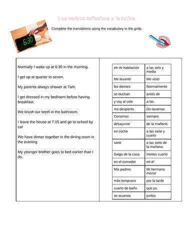 Los verbos reflexivos y la rutina | Teaching Resources