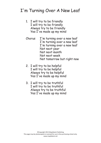 I'm turning over a new leaf (song) | Teaching Resources