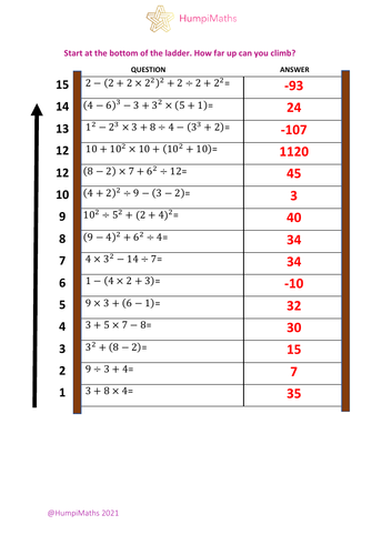 BIDMAS (worksheet + answers) | Teaching Resources