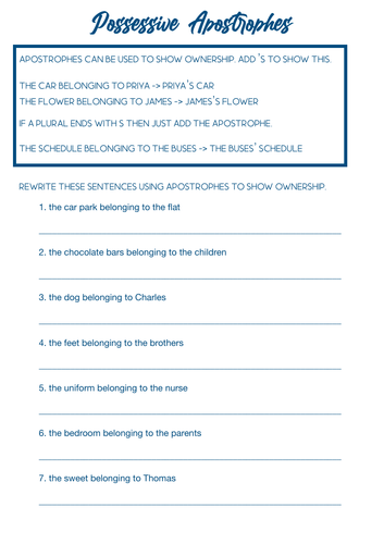 Possessive Apostrophes Worksheet | Teaching Resources