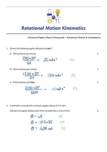Rotational Motion Kinematics - Homework | Teaching Resources