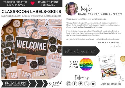 B+W NEUTRALS Classroom Labels + Signs Pack | Teaching Resources