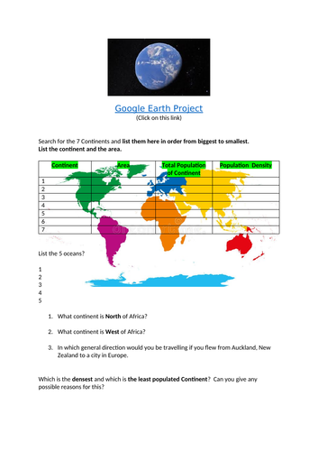 Google Earth Project 7 Continents and 5 Oceans | Teaching Resources