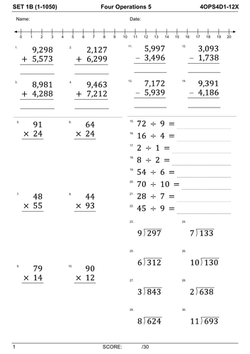 27,300 Four Operations Sums LEVEL 5 - 4 Digit Sums & 1-12x Tables ...
