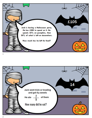 Halloween Maths-Fractions and Percentages | Teaching Resources