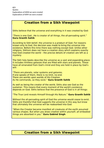 KS3- Origins of life- Hindu and Sikh Creation stories | Teaching Resources