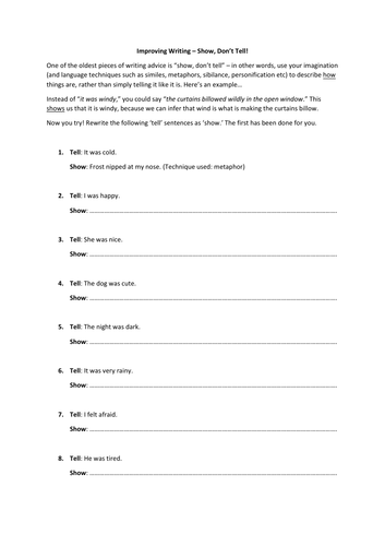 Improving Writing - Show Don't Tell | Teaching Resources