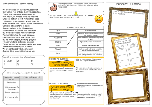Storm on the Island - A3 worksheet - GCSE Literature AQA | Teaching ...
