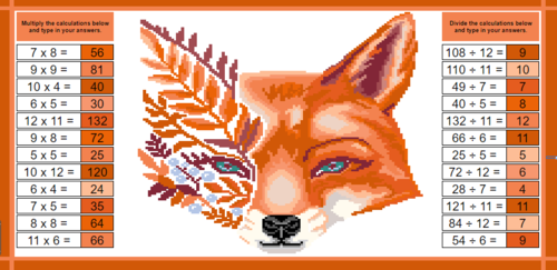 Multiplication and Division to 12 Pixel Art = Fantastic Fox | Teaching ...