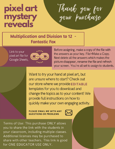 Multiplication and Division to 12 Pixel Art = Fantastic Fox | Teaching ...