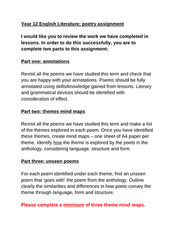 A-Level Poems of the Decade SOW | Teaching Resources
