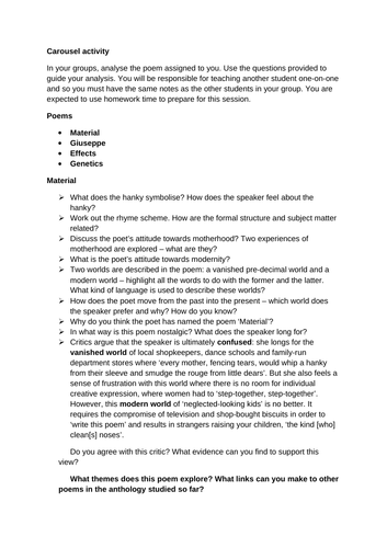 A-Level Poems of the Decade SOW | Teaching Resources