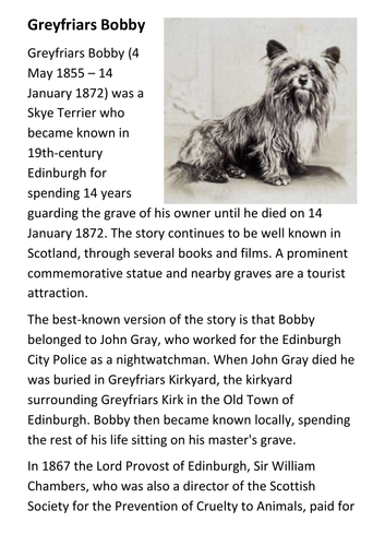 Greyfriars Bobby Handout | Teaching Resources