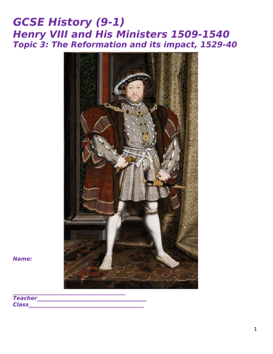 Edexcel GCSE Henry VIII work books for entire topic | Teaching Resources