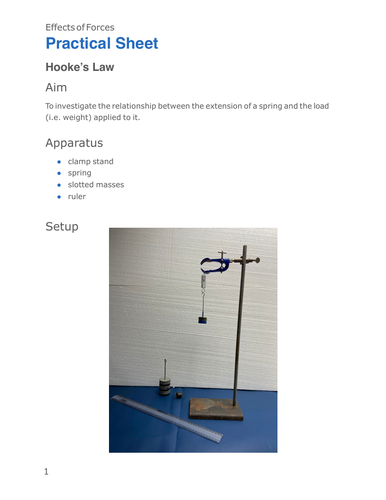 Hooke's Law - Practical Sheet | Teaching Resources